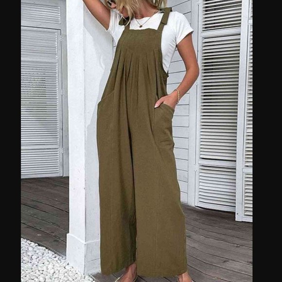 Pants & Jumpsuits | Tie Shoulder Wide Leg Overalls With Pockets L ...